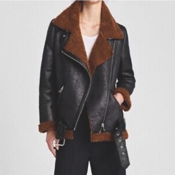 Zara | Jackets & Coats | Zara Faux Shearling Fur Leather Moto Jacket M ...